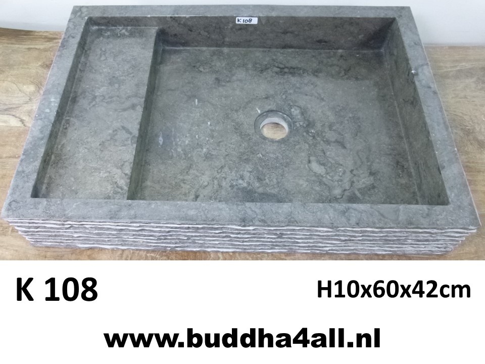 Grijs / wit natuursteen waskom - Buddha4all - Thijs Noldus Art of Nature